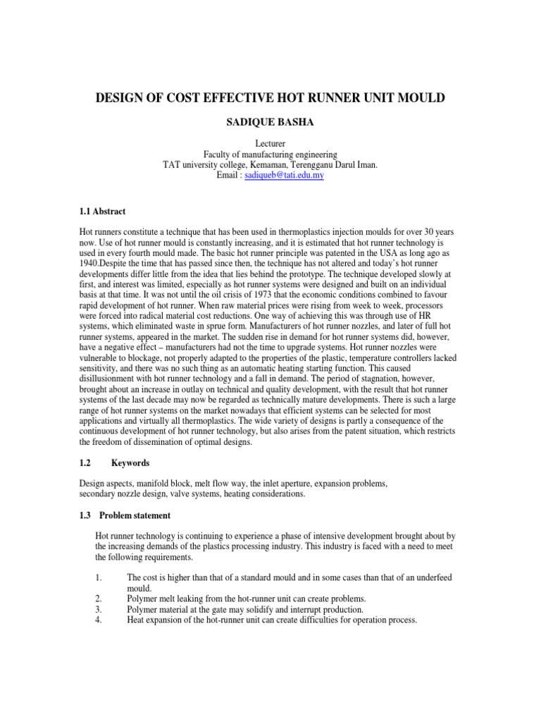 Design of Cost Effective Hot Runner Unit Mould | PDF | Hvac | Automation