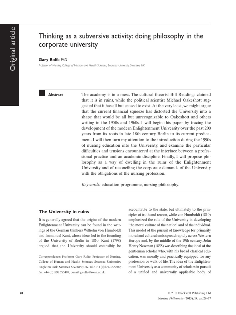 Rolfe (2013) Thinking As A Subversive Activity | PDF | Immanuel Kant ...