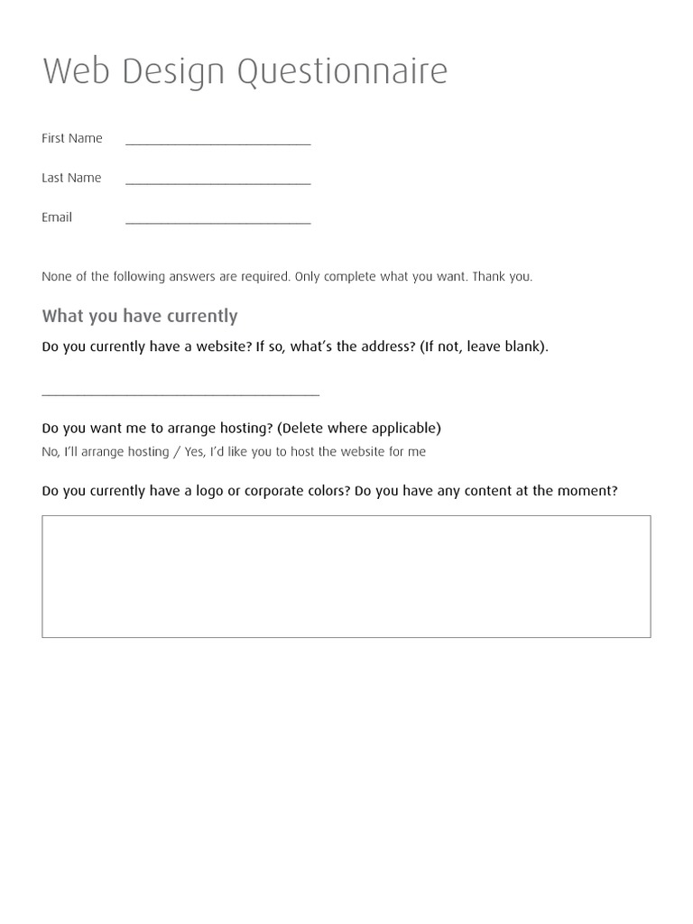 Web Design Questionnaire | PDF | Email | Web Design