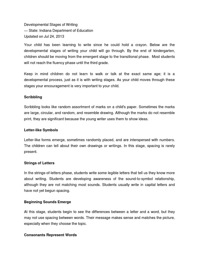 Developmental Stages of Writing | PDF | Spelling | Text