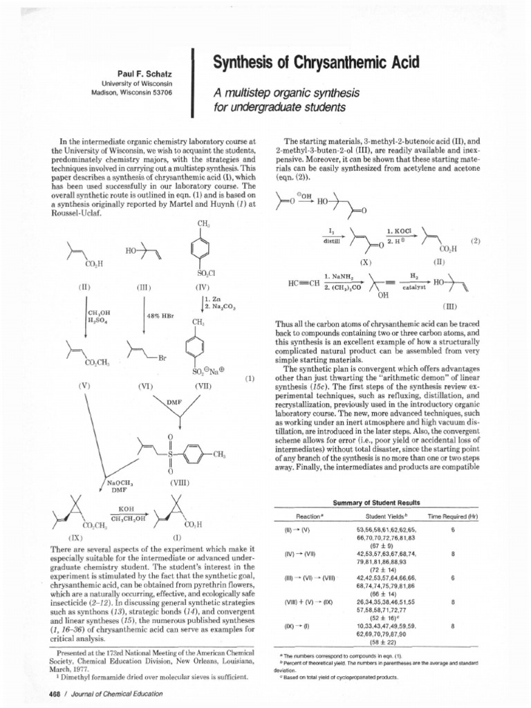 Synthesis of Chrysanthemic Acid | PDF | Organic Synthesis | Chemical ...