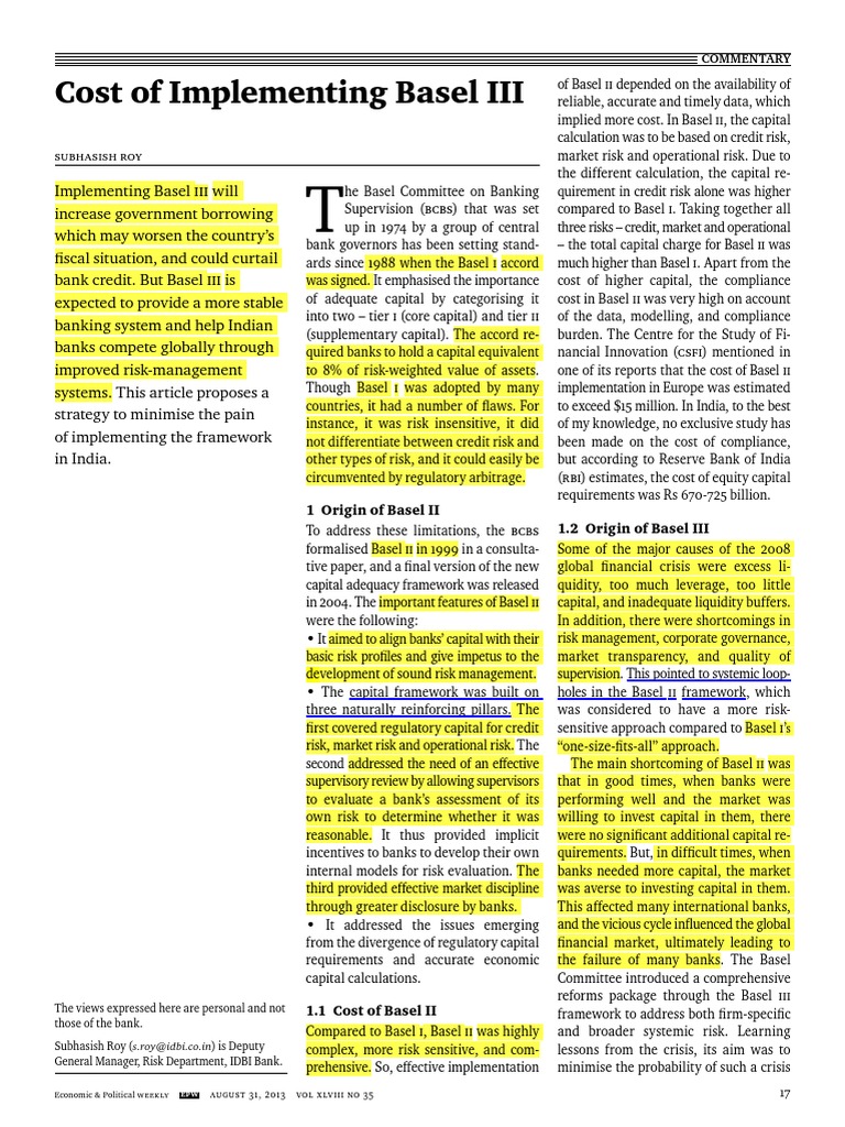 Cost of Implementing Basel III | PDF | Basel Ii | Basel Iii