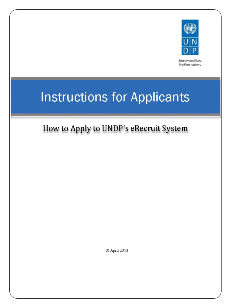 Instructions For Applicants: How To Apply To Undp'S Erecruit System ...