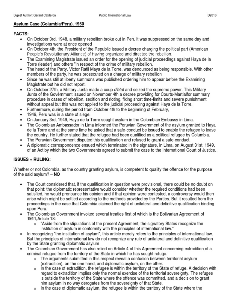 7 - Asylum Case | PDF | Refugee | International Law