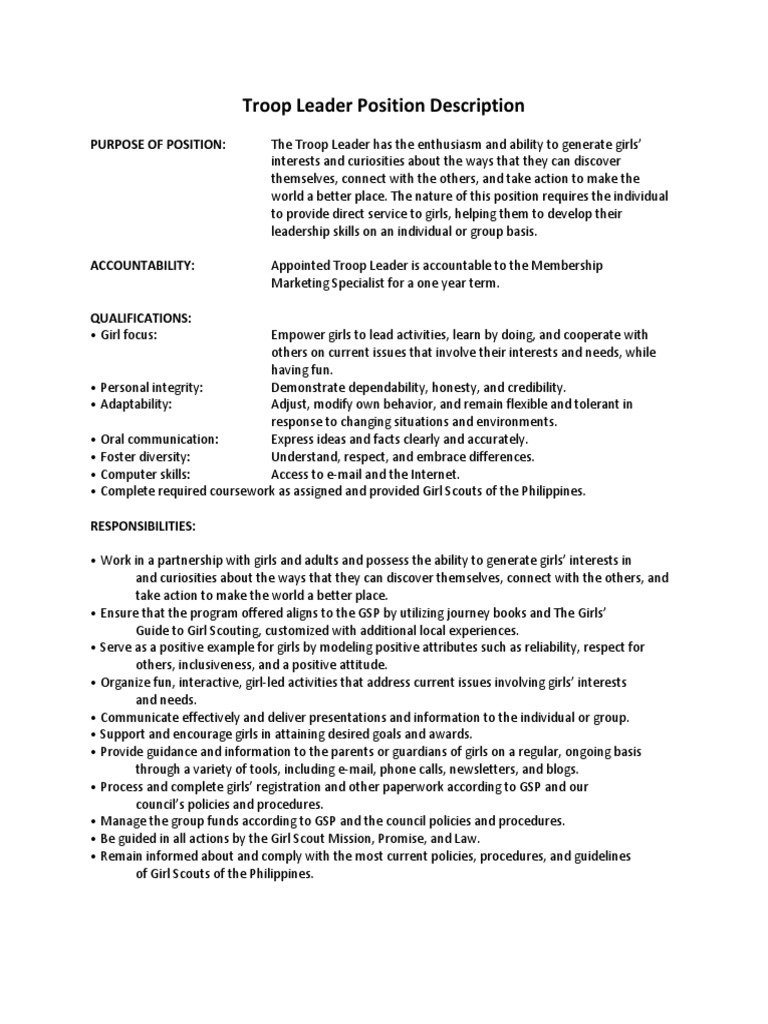 Troop Leader Role Overview and Responsibilities | PDF | Curiosity ...