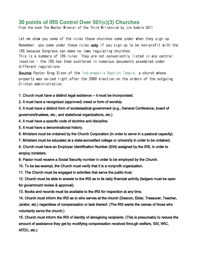 30 Points of IRS Control Over 501-C-3 Churches | PDF | Marriage | Justice