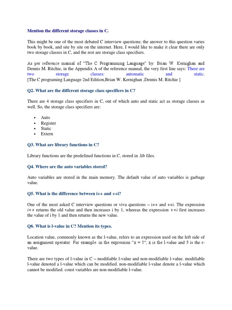 Mention The Different Storage Classes in C.: There Are Two Storage ...