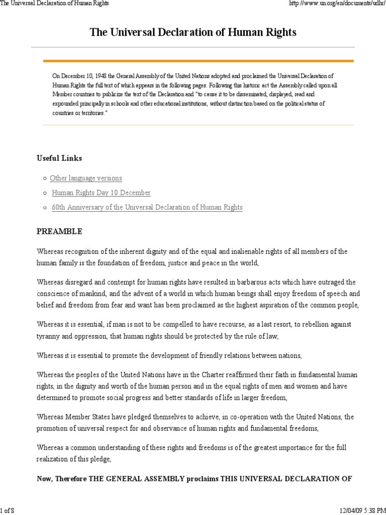 The Universal Declaration o | PDF | Human Rights | Natural And Legal Rights