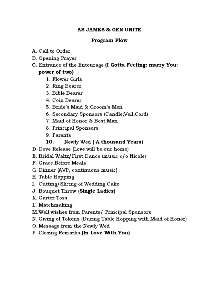 Wedding Program Flow for James & Gen | PDF