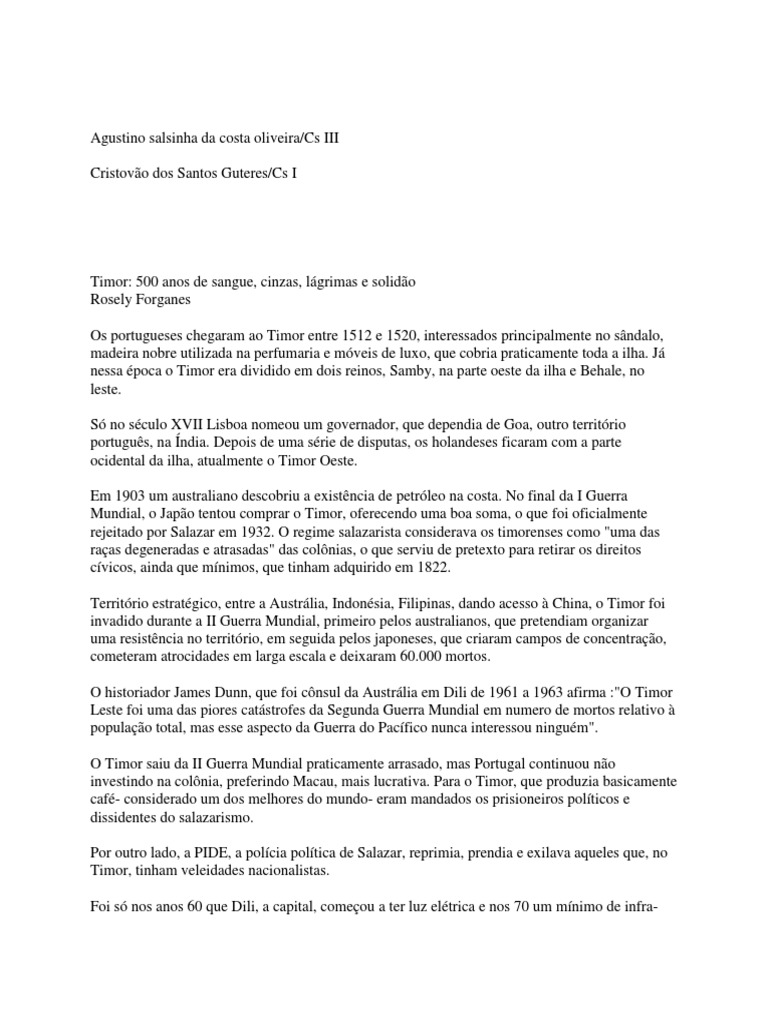 Historia de Timor Leste | PDF | Indonésia | Relações Internacionais