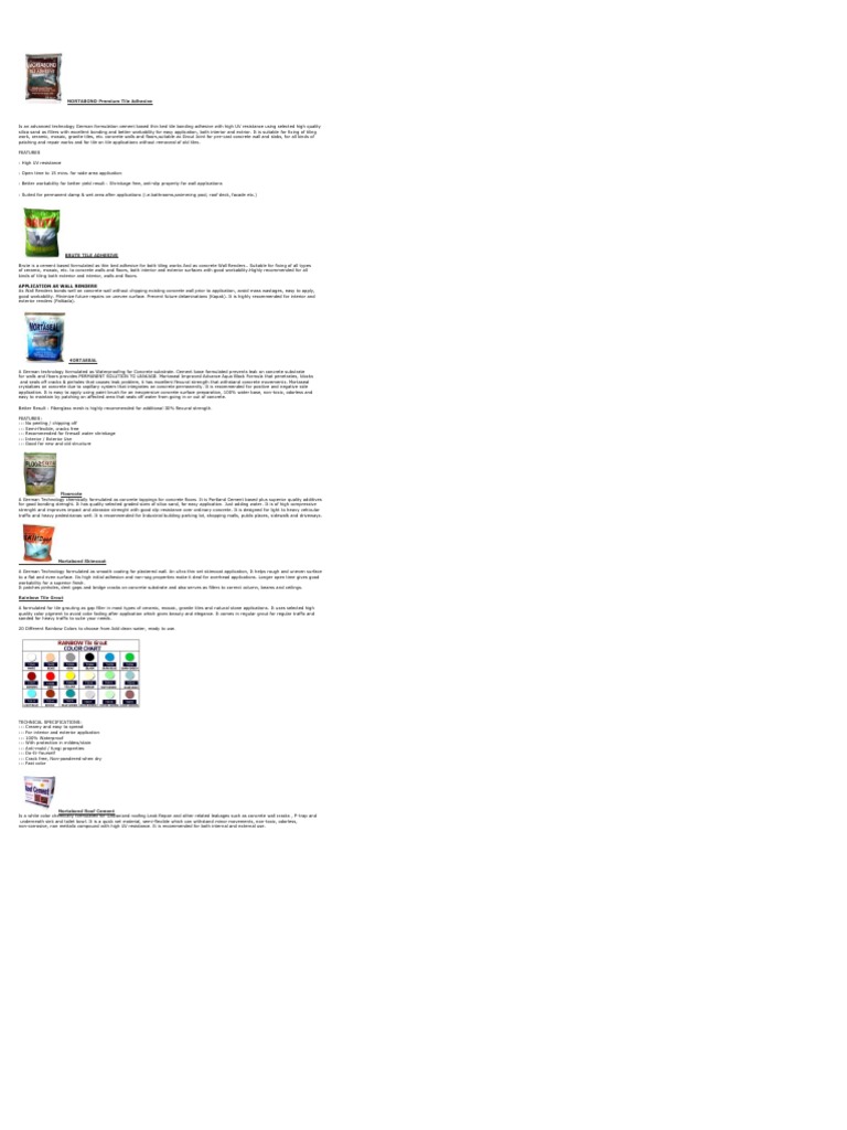 MORTABOND Premium Tile Adhesive: Application As Wall Renders | PDF ...