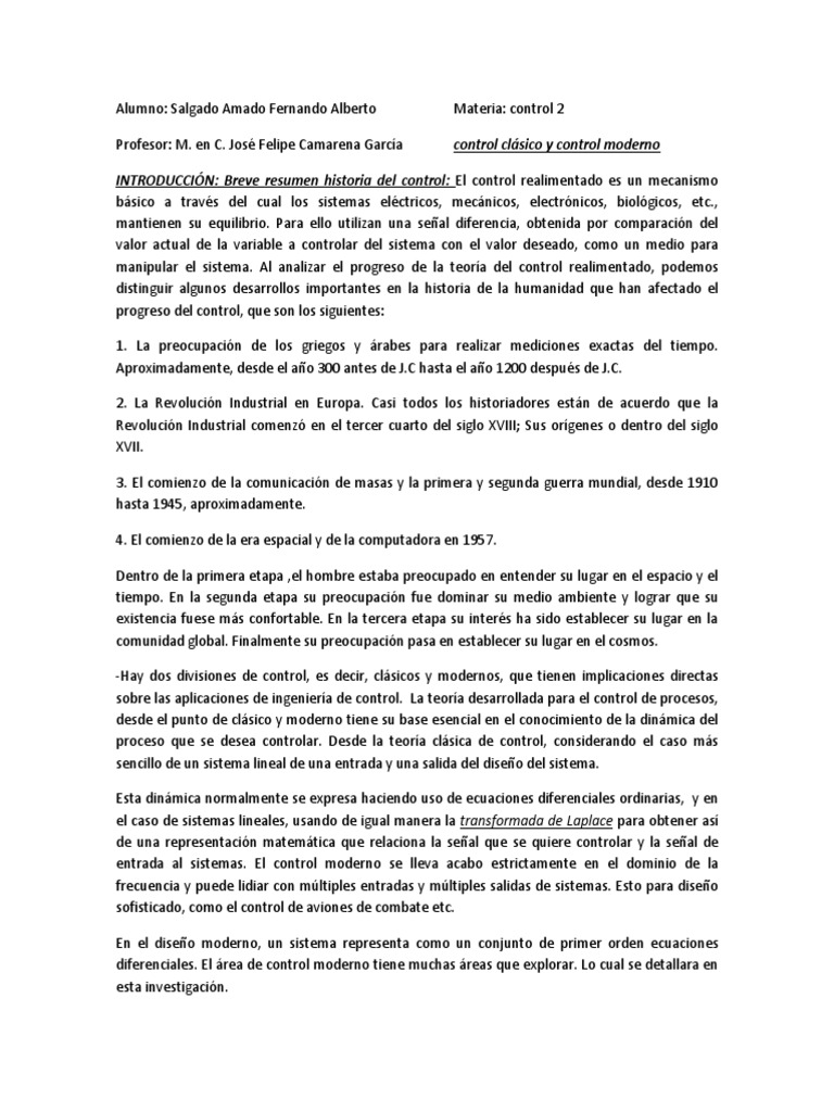 Control Clásico y Moderno en Ingeniería | PDF | Sistema de control ...