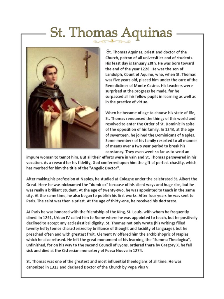 St Thomas Aquinas Feast Day January 28th | PDF | Thomas Aquinas | Roman ...