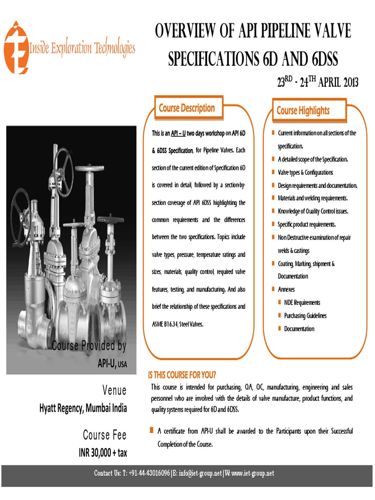 Overview of API Pipeline Valve Specifications 6D and 6DSS: 23 - 24 ...