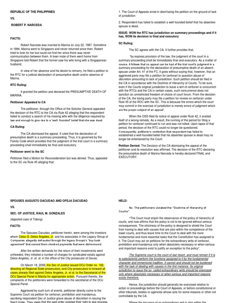 Digested Cases - CIV PRO | PDF | Service Of Process | Certiorari