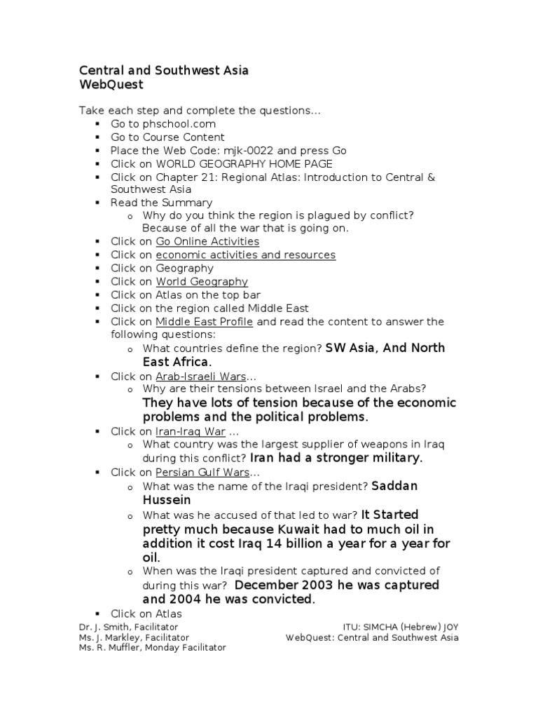Central and Southwest Asia WebQuest | PDF | Middle East | Kurds