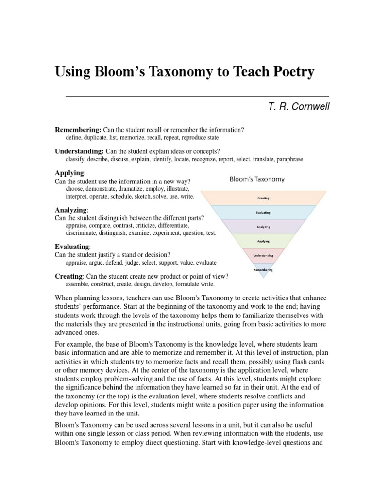 Teaching Poetry with Bloom's Taxonomy | PDF | Poetry | Cognition