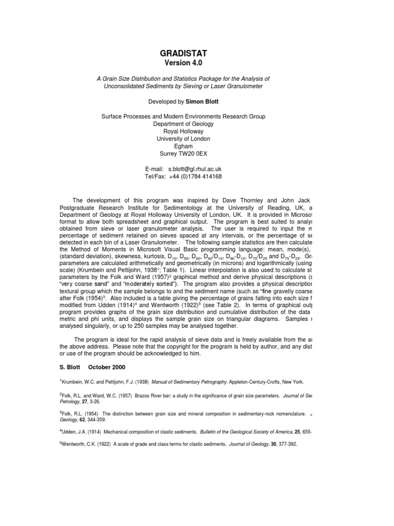 GRADISTAT-1 (Danau) | PDF | Descriptive Statistics | Statistical Analysis