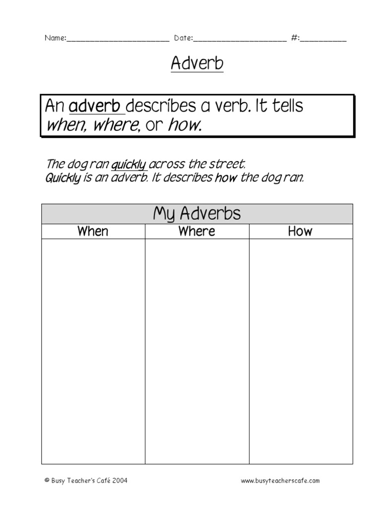 When, Where How: Adverb An Adverb Describes A Verb. It Tells, or | PDF ...