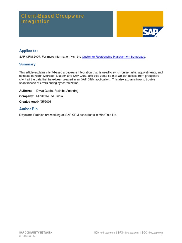 Client Based Groupware Integration | PDF | Customer Relationship Management | Microsoft Outlook