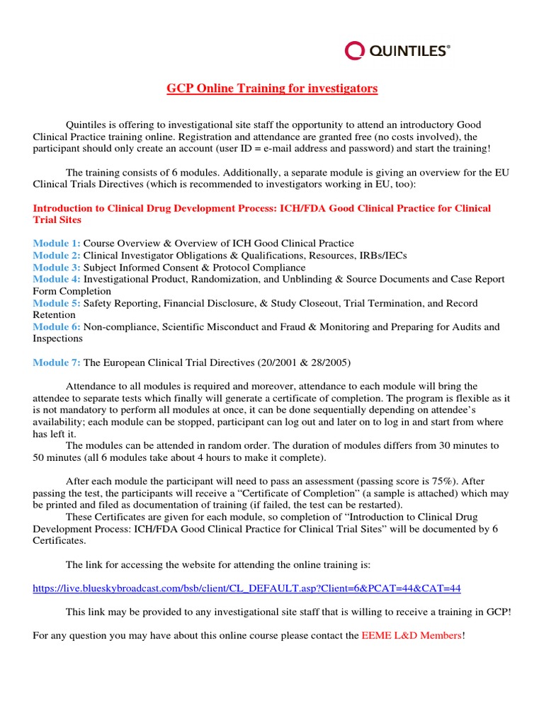 GCP Training Online For Investigators | PDF | Clinical Trial | Science