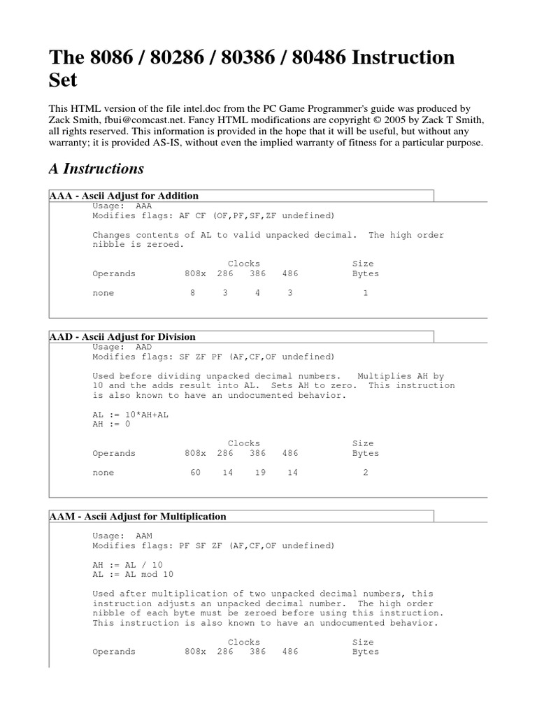 80x86 Instruction Set | PDF | X86 Architecture | Computer Engineering