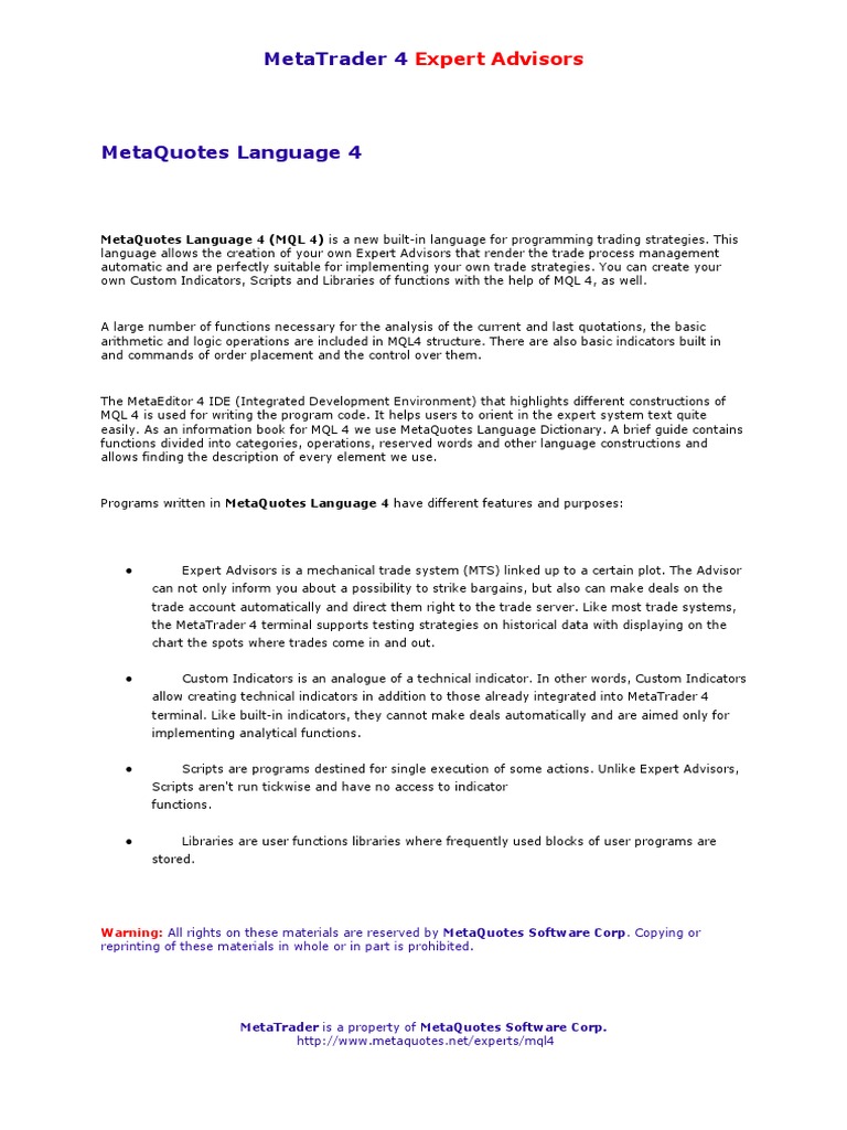 Metatrader 4: Expert Advisors | PDF | Variable (Computer Science) | Subroutine