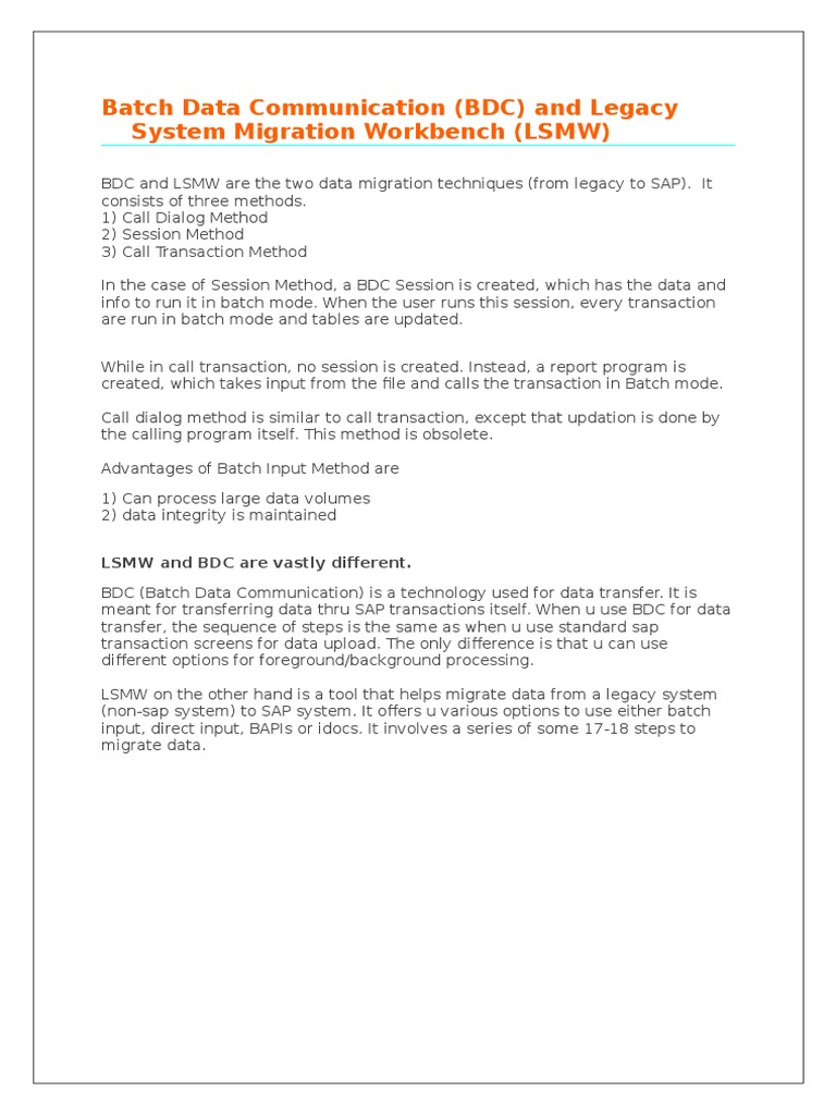 Batch Data Communication (BDC) and Legacy System Migration Workbench (LSMW) | PDF | Information ...