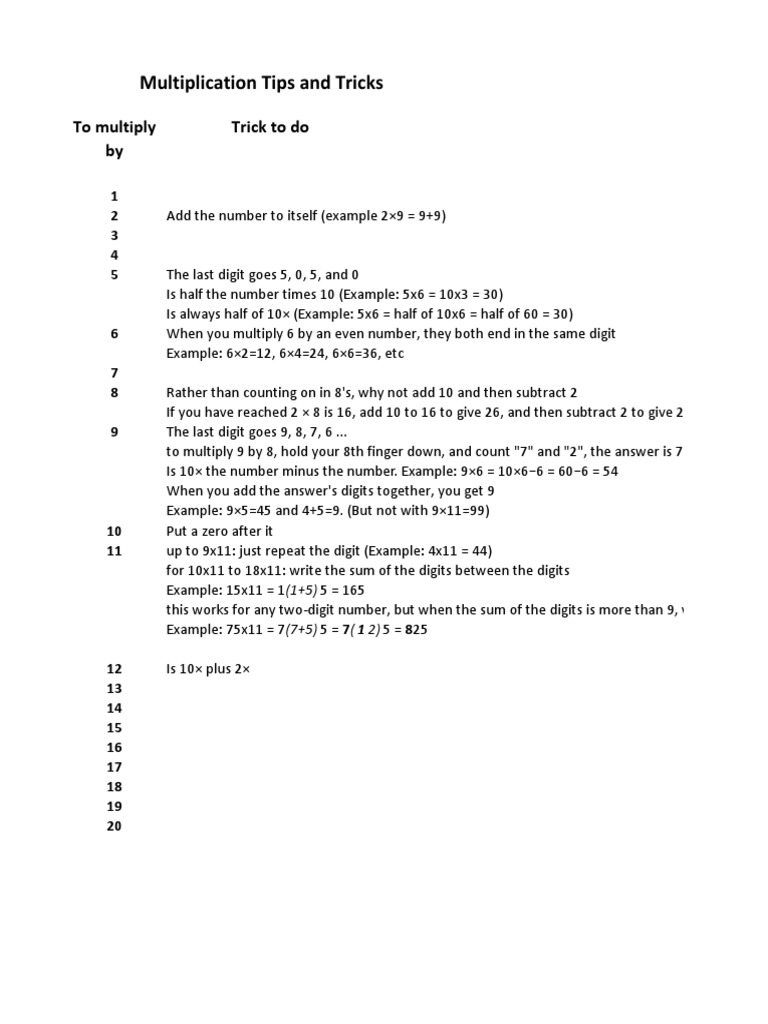 Multiplication Tips and Tricks | PDF | Art