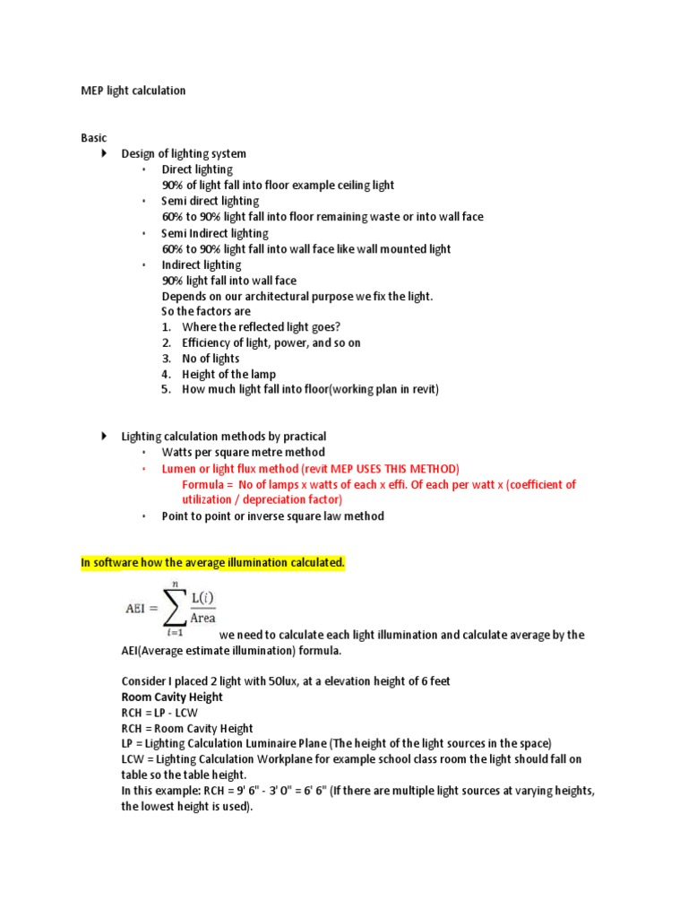 MEP Light Calculation | PDF | Lighting | Area