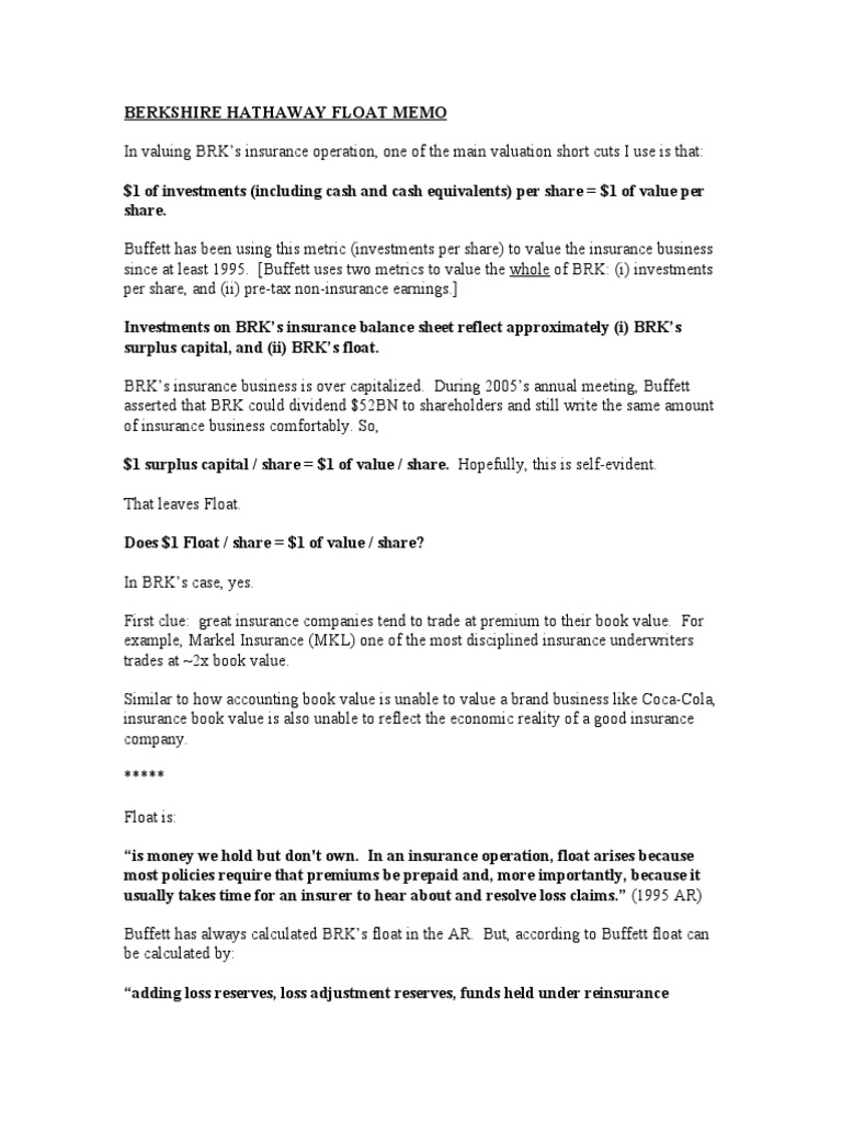 Berkshire Hathaway Float Memo | PDF | Financial Services | Service ...