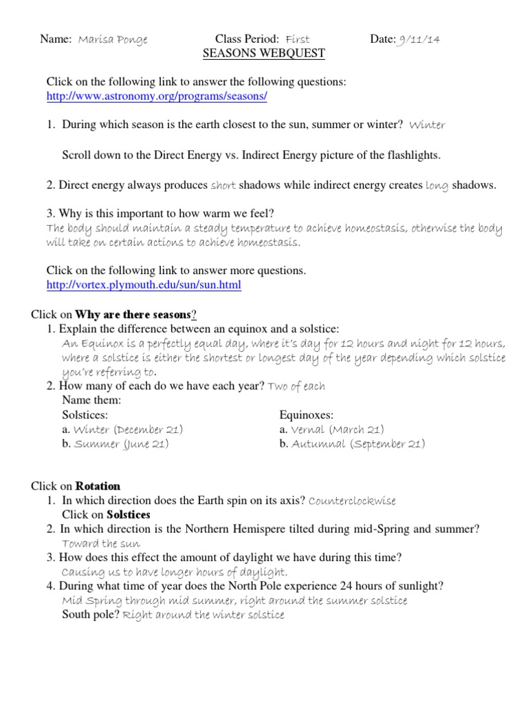 Seasons Webquest | PDF | Celestial Mechanics | Earth