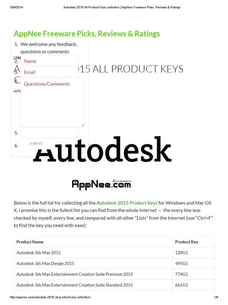 Autodesk 2015 All Product Keys Collection - AppNee Freeware Picks ...