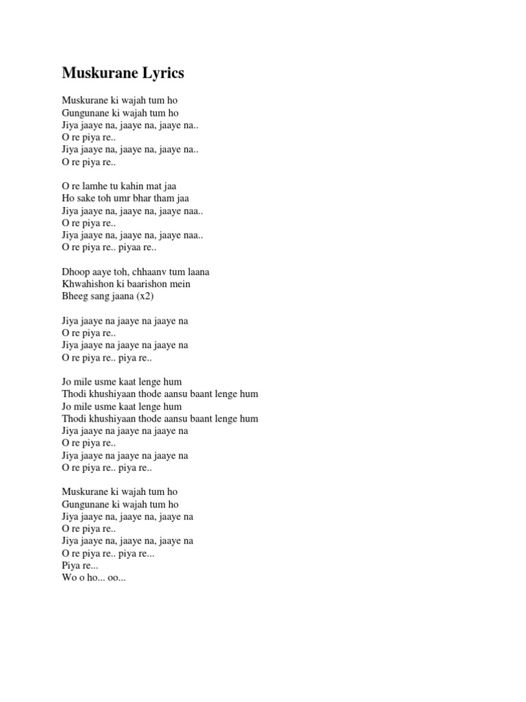 Muskurane Lyrics | PDF