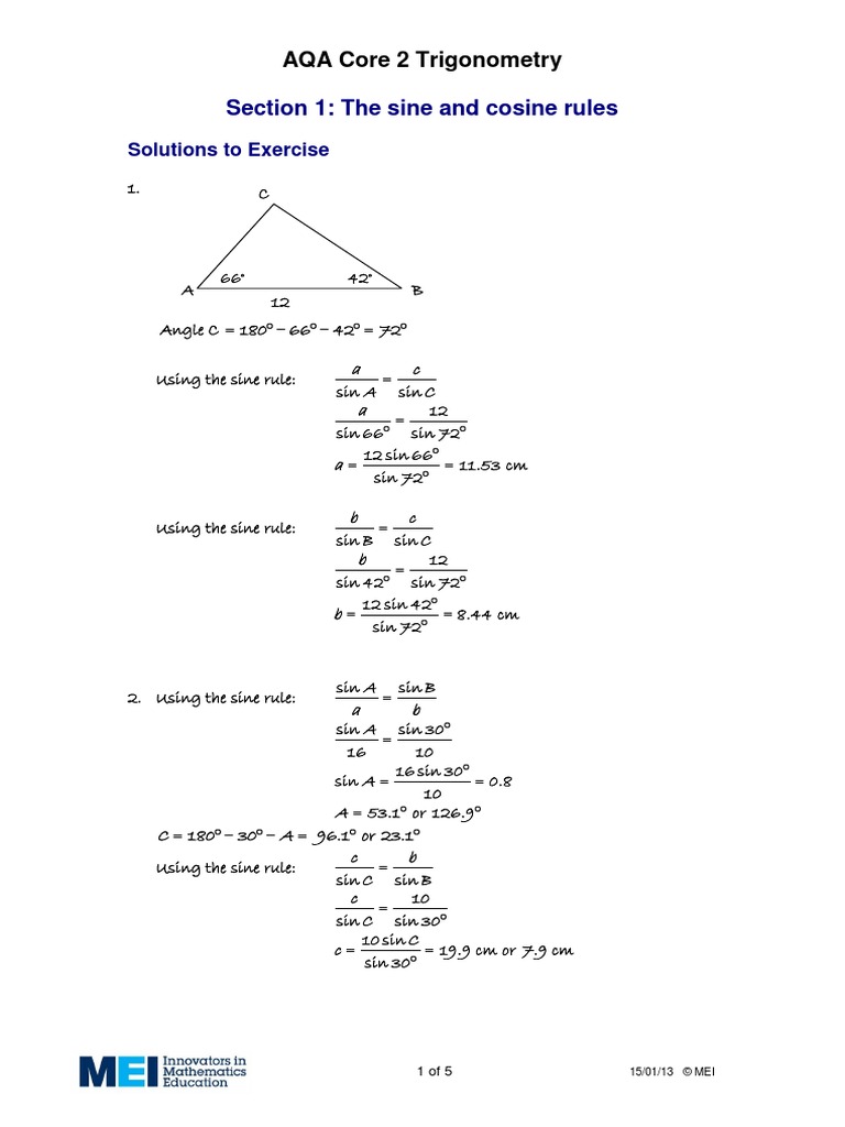 The Sine & Cosine Rules - Solutions | PDF | Sine | Trigonometric Functions