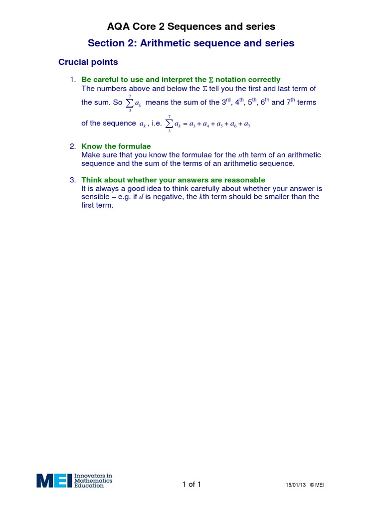 Arithmetic Sequences & Series | PDF | Teaching Methods & Materials