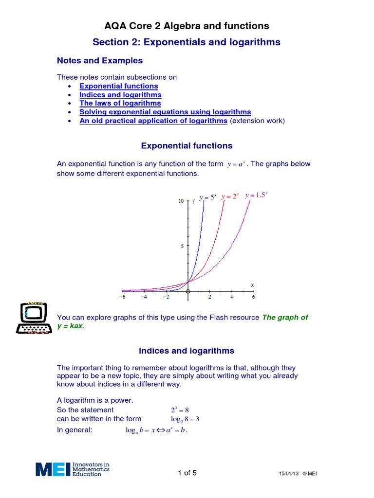 Exponentials Logarithms Pdf Logarithm Exponential Function