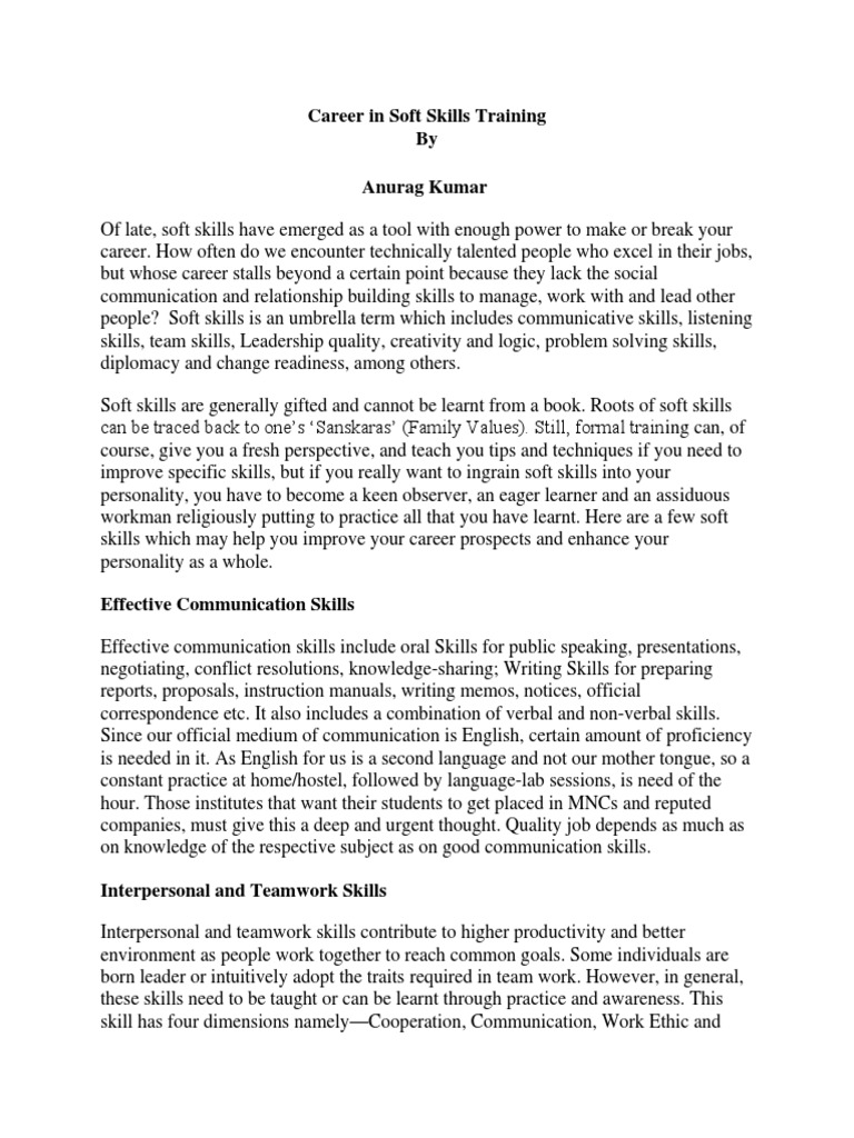 Career in Soft Skills Training | PDF | Leadership | Applied Psychology