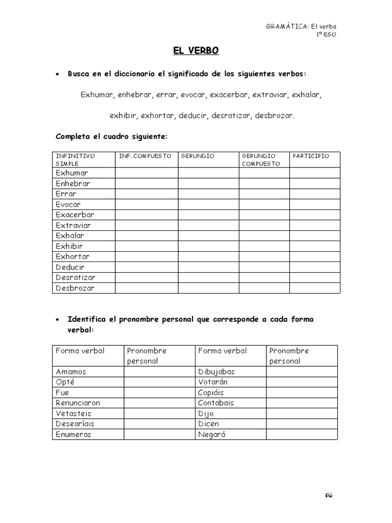Gramatica 1 Eso El Verbo | PDF | Reglas | Verbo