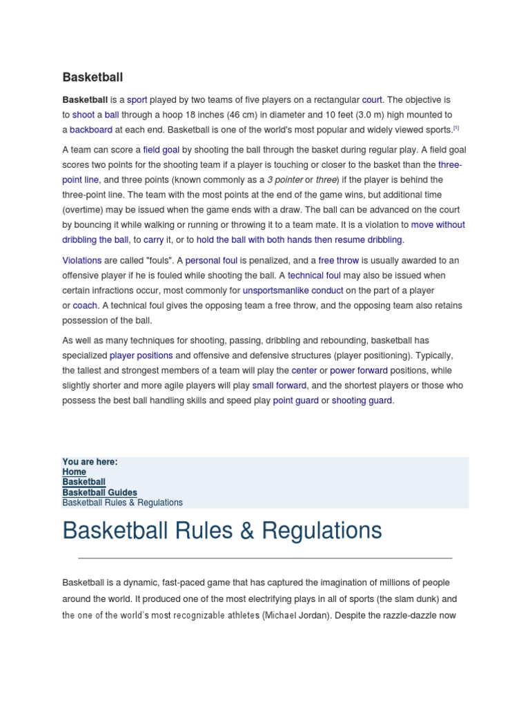 Basketball Rules and Regulations Overview | PDF | Basketball Positions ...