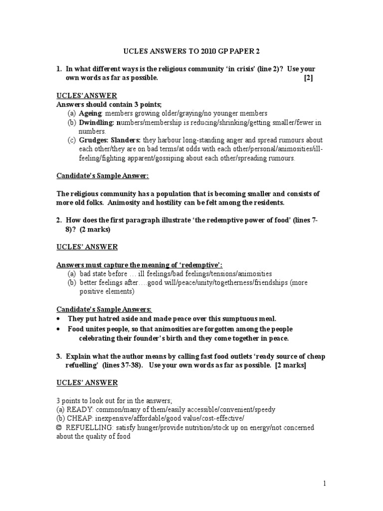 2010 GP Paper 2 Answer Key Analysis | PDF | Food And Drink | Religious ...
