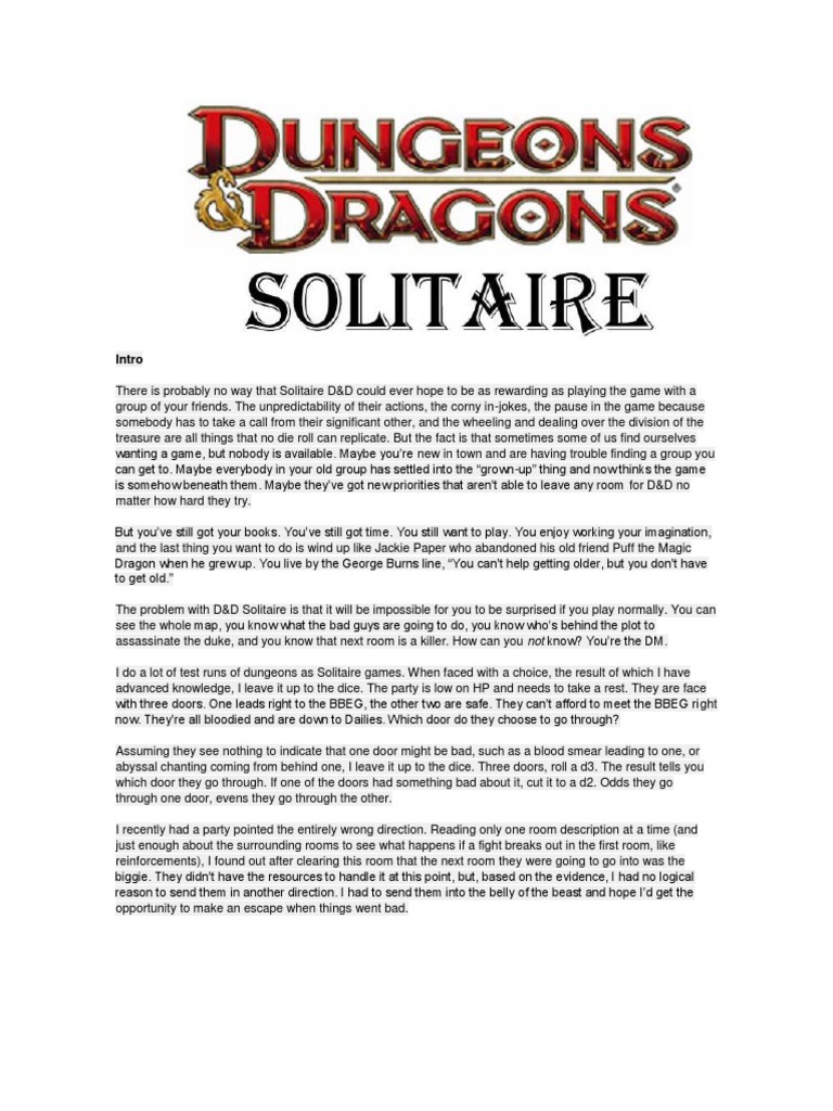 D&D Solitaire | PDF | Dungeons & Dragons | Leisure