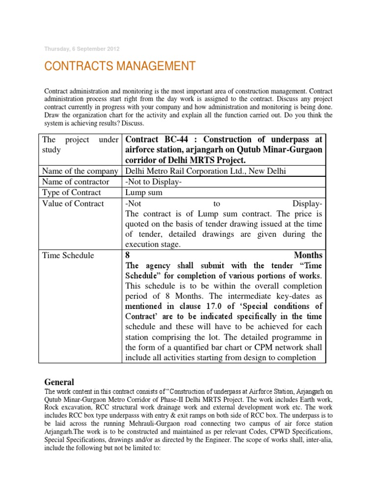 Construction Contracts Management | PDF | General Contractor | Road