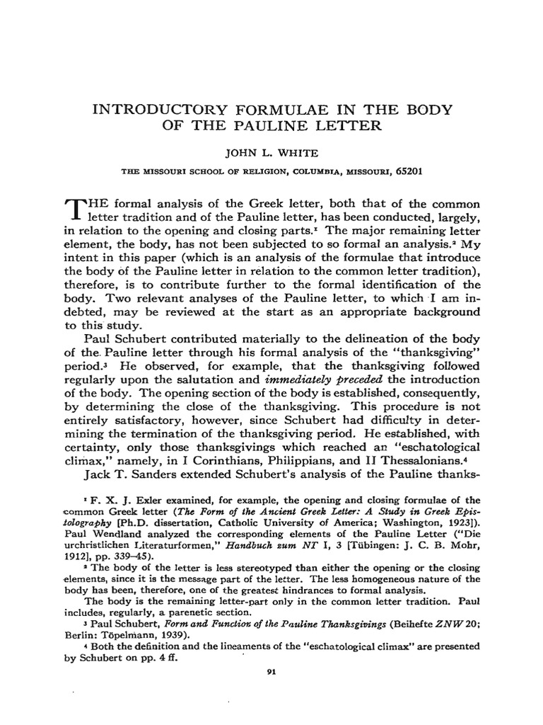 Introductory Formulae in The Body of The Pauline Letter | PDF | Epistle ...