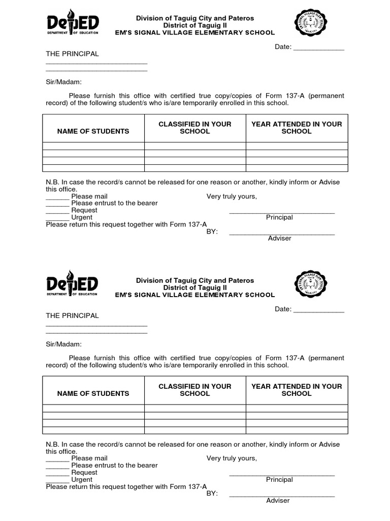 F137A Request Form PDF