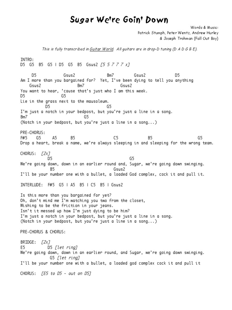 Sugar We're Goin' Down Lyrics | PDF