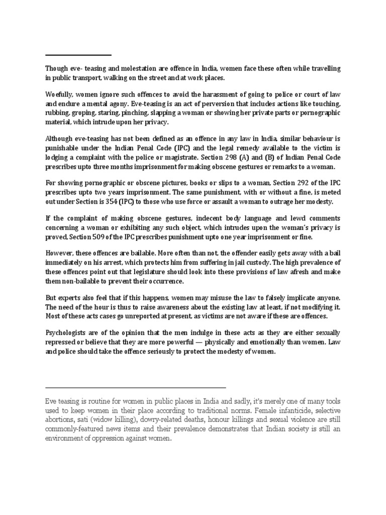 Eve Teasing | PDF | Misconduct | Justice