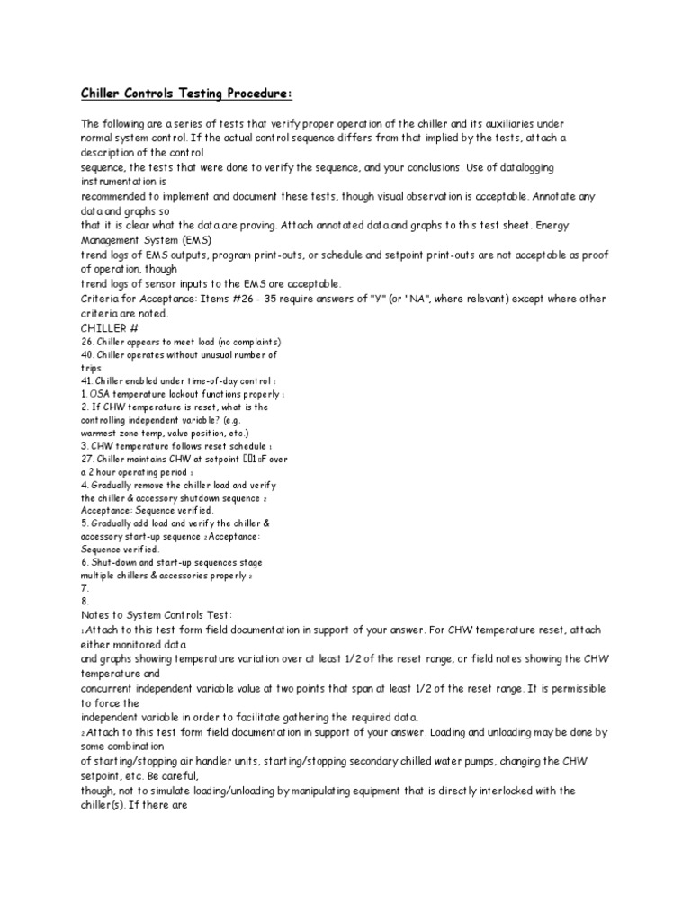 Chiller Controls Testing Procedure | PDF | Systems Engineering | Computing