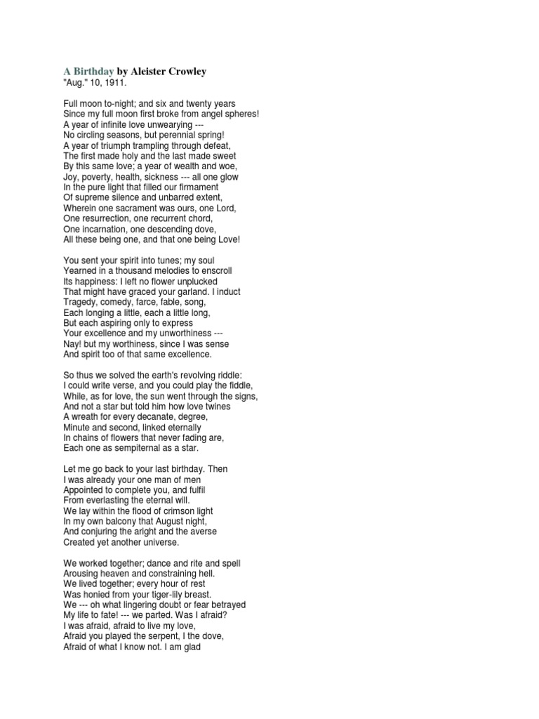 Aleister Crowley's Birthday Poem | PDF | Poetry
