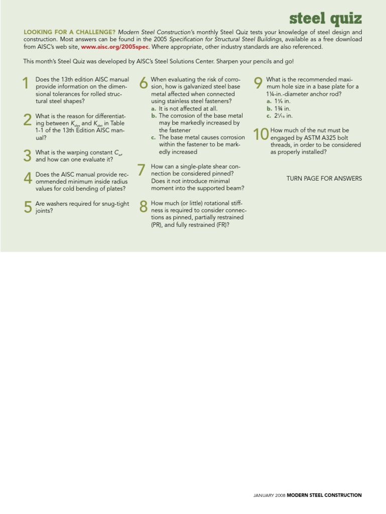 Steel Quiz | PDF | Structural Steel | Screw